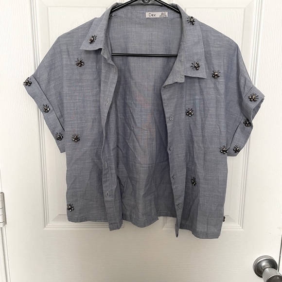 Dex | Tops | Dex Short Sleeve Button Up With Beading Detail | Poshmark